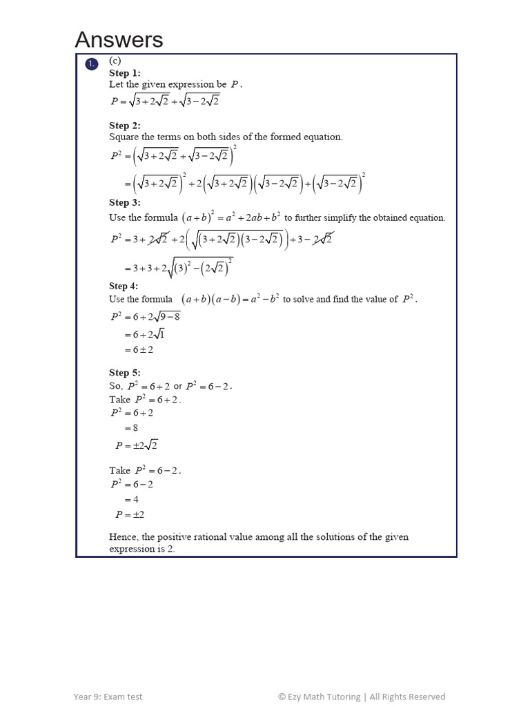 Year 9 Maths Test - Yearly Exam - Answers | PDF | Cartesian Coordinate ...