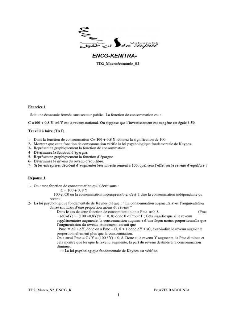 TD - 2 - Macro S2 | PDF | Consommation (Économie) | Demande agrégée