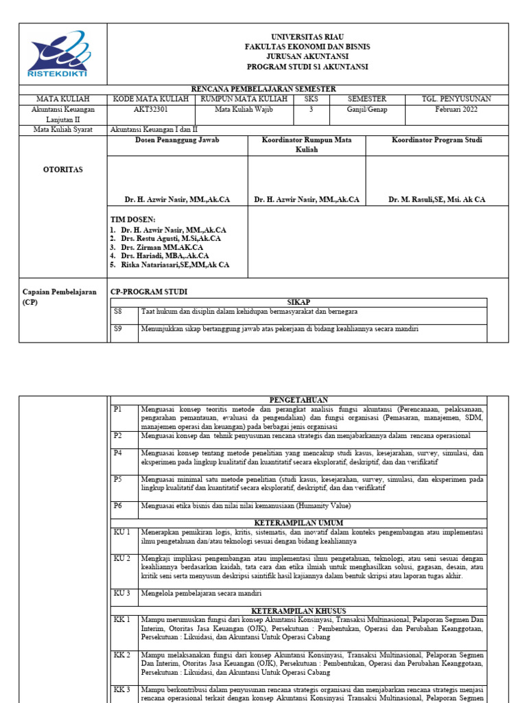 Rps Akl II (s1) Revisi 2022 | PDF