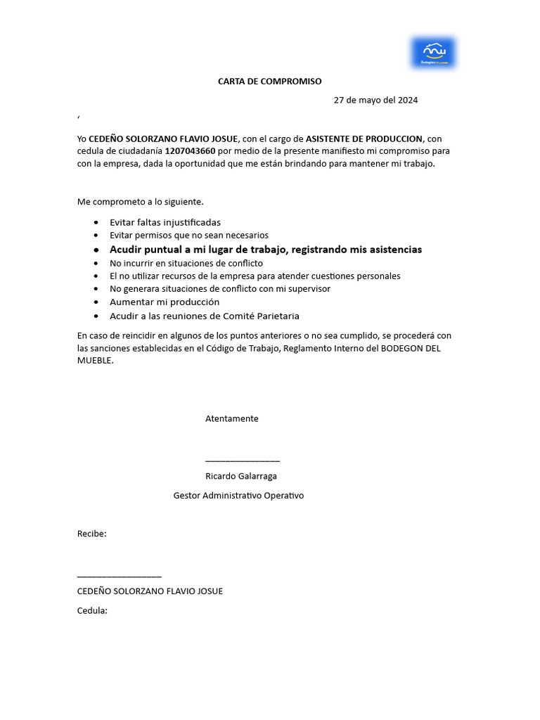 Compromisos Laborales de Empleados | PDF | Negocios