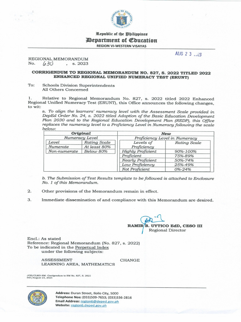 RM. No. 630 S. 2023 - Corrigendum To Regional Memorandum No.827 S. 2022 ...