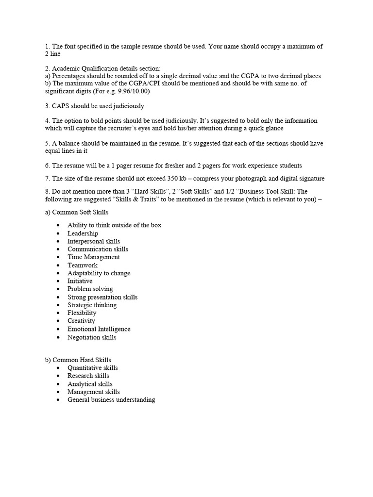 Guidelines for Resume | PDF | Résumé | Skill