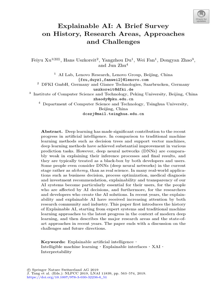 Explainable AI - A Brief Survey On History, Research Areas, Approaches and Challe | PDF ...