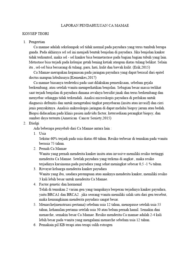 Laporan Pendahuluan Ca Mamae | PDF