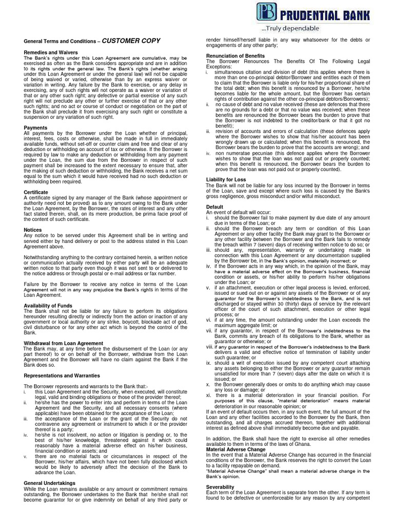 Prudential Personal Loan Agreement | Download Free PDF | Loans | Banks