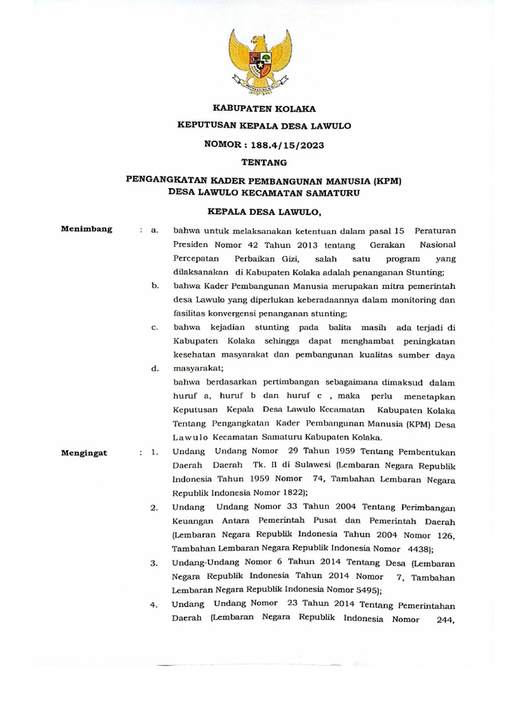 1 SK. KPM Desa Lawulo 2023 | PDF