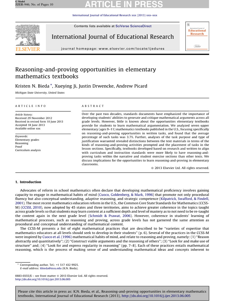 Reasoning-And-proving Opportunities in Elementary Mathematics Textbooks ...