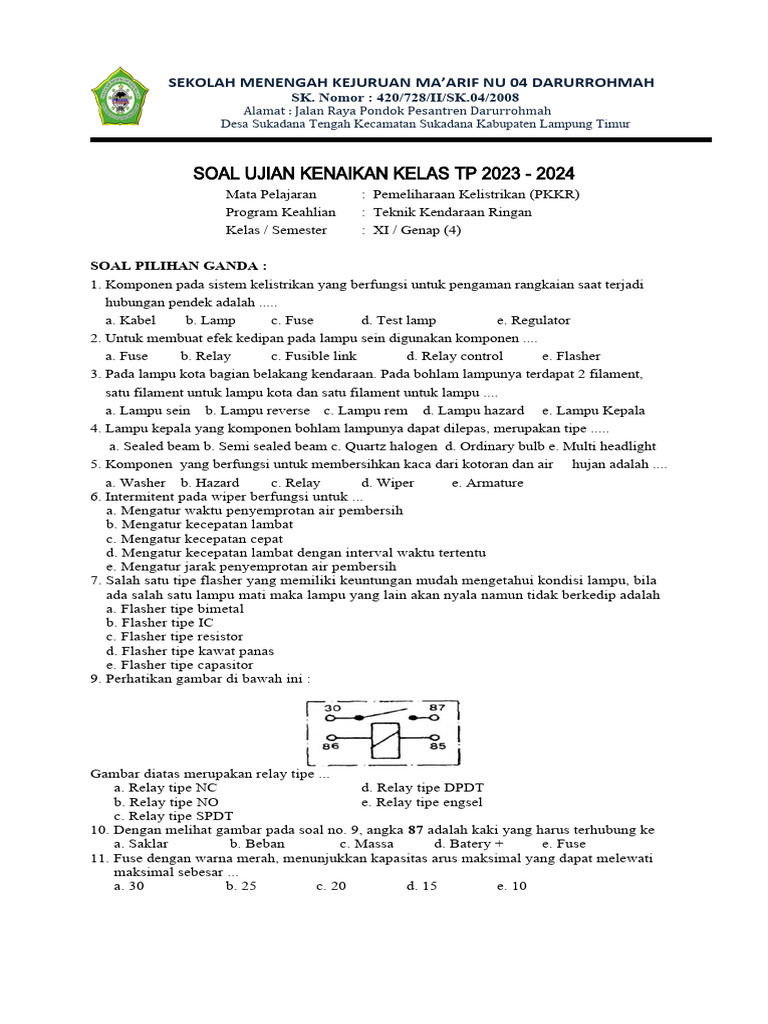 Soal Pas Pemeliharaan Kelistrikan TKR XI | PDF