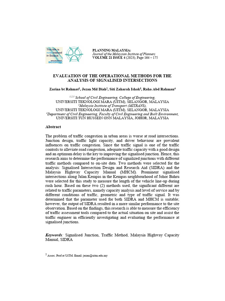 Evaluation of The Operational Methods For The Analysis of Signalised Intersections | PDF ...