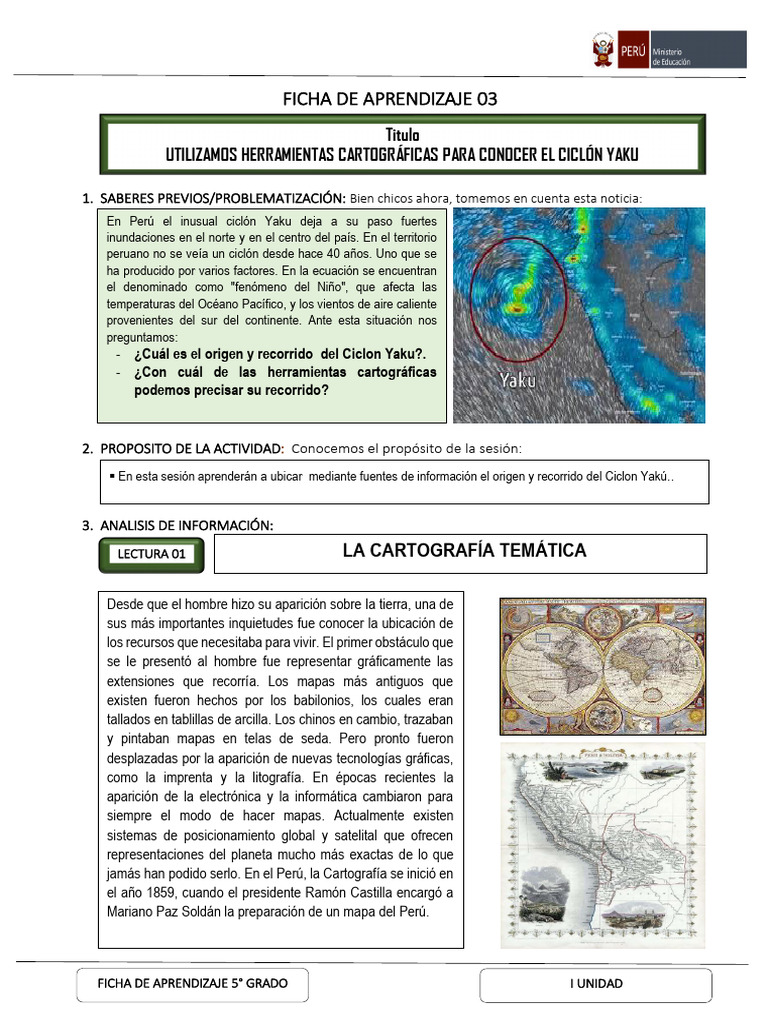 3 FICHA DE APRENDIZAJE CCSS 5° GRADO | Descargar gratis PDF | Ciclones tropicales | Mapa