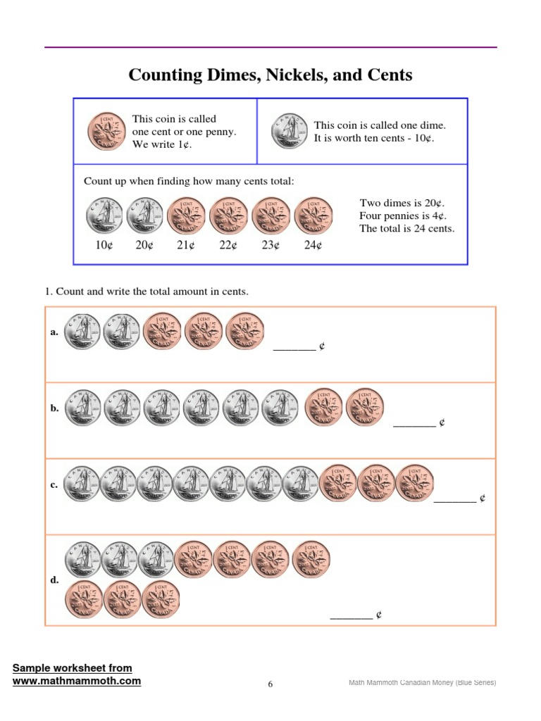 Canadian Money Counting Dimes Nickels Cents | PDF