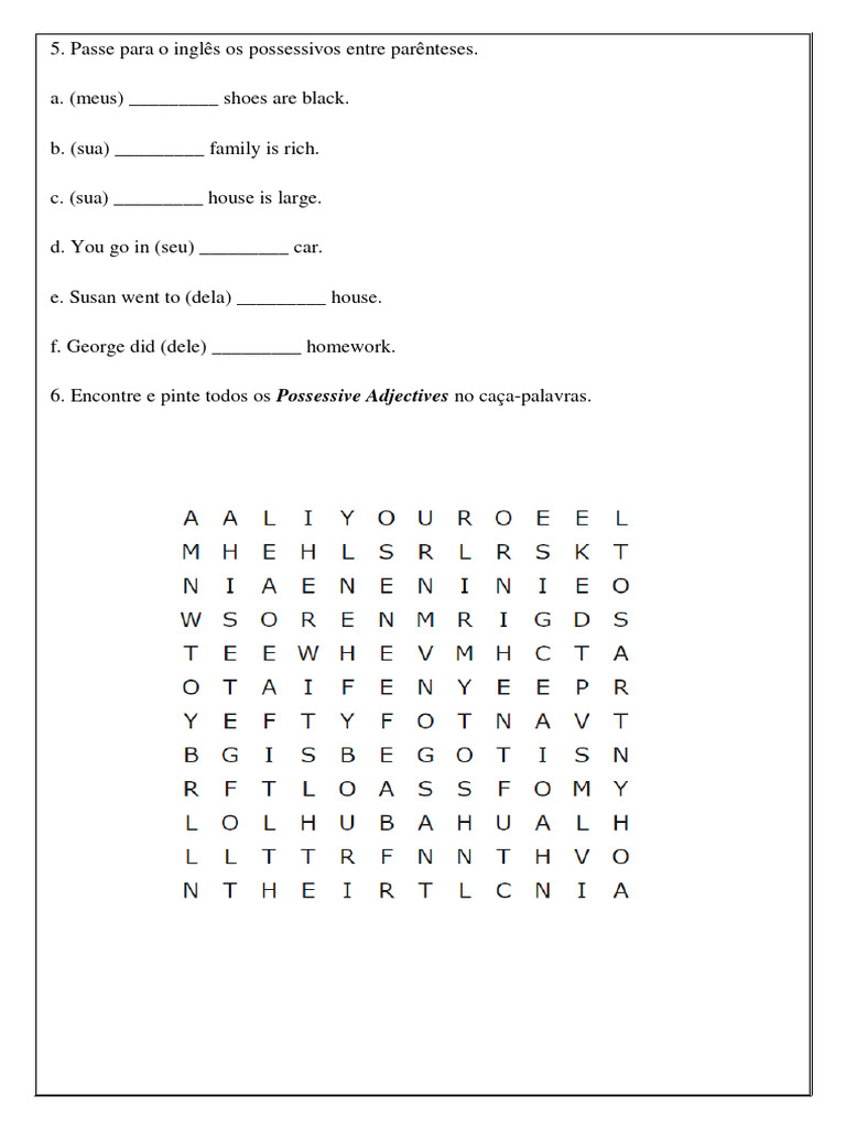 Atividade 6 ANO - Adjetivos-Possessivos | PDF
