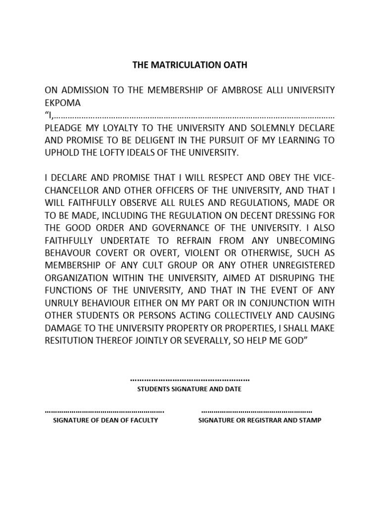 Aau Matriculation Oath | PDF | Social Science