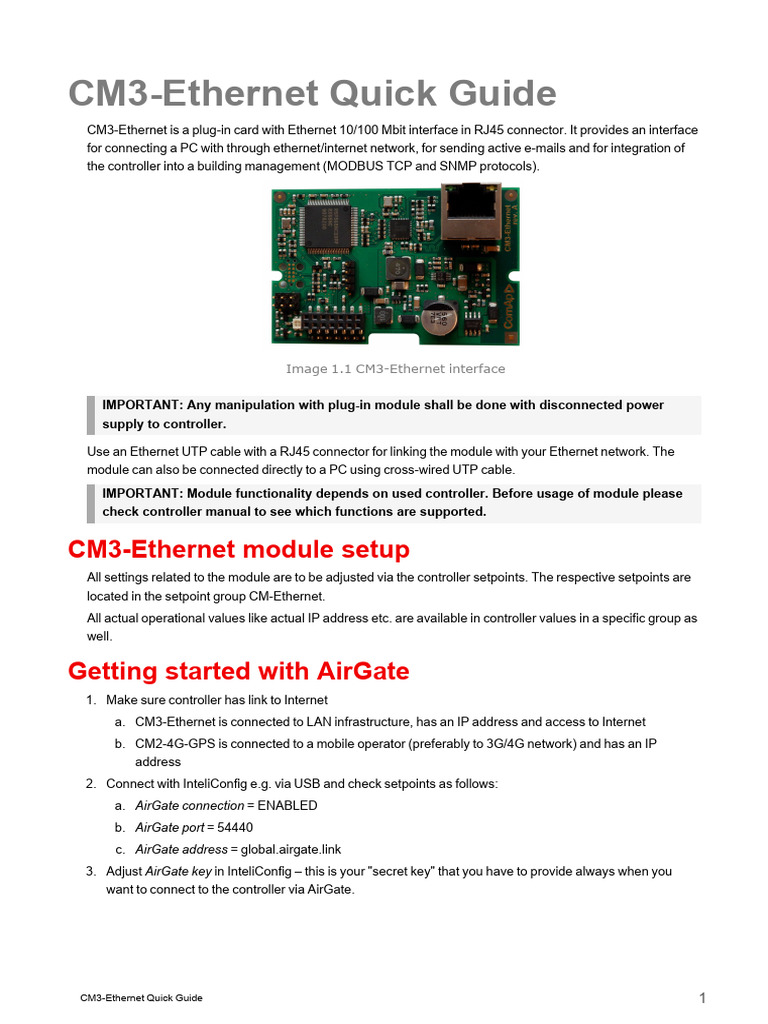 cm3 Ethernet Quick Guide | PDF | Ethernet | Computer Network