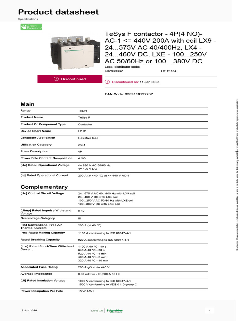 Schneider Electric - TeSys-F - LC1F1154 | PDF | Computers