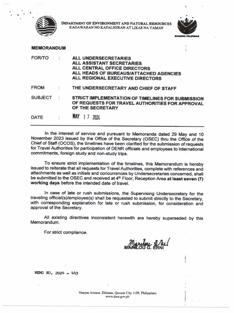 Strict Implementation of Timelines For Submission of Requests For ...