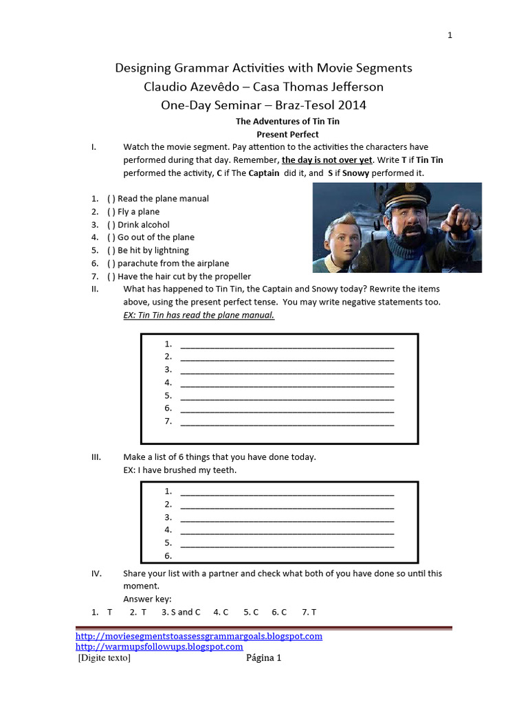 HANDOUT Designing Grammar Activities With Movie Segments | PDF ...