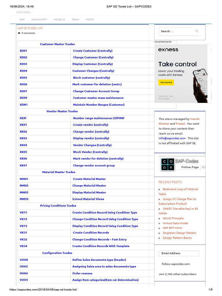 SAP SD Tcode List - SAPCODES | PDF | Computing | Computer Science