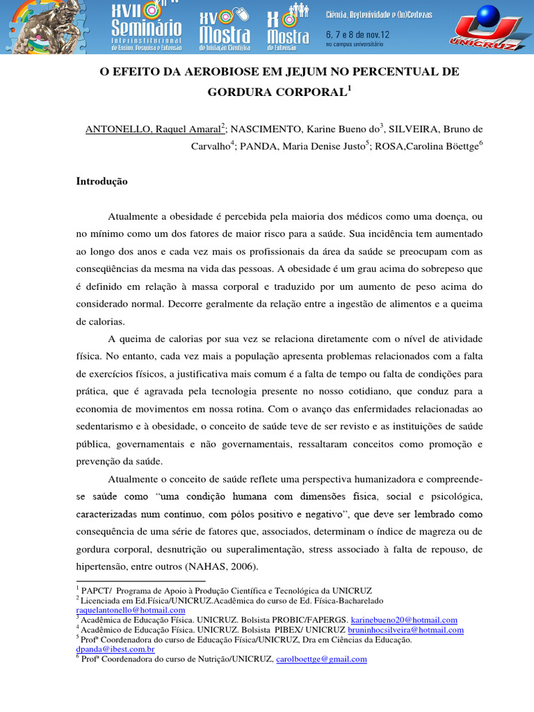 Aerobiose em Jejum e Gordura Corporal | PDF | Obesidade