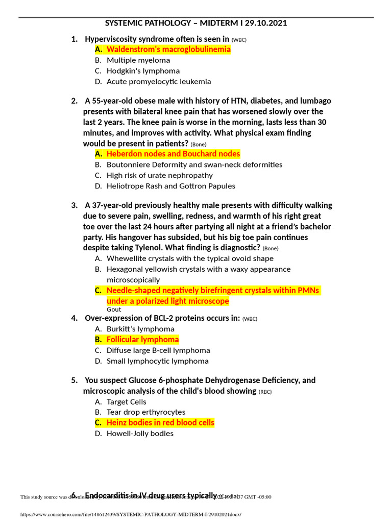 Merged (1) (EXAM 1.1) | Download Free PDF | Arthritis | Anemia