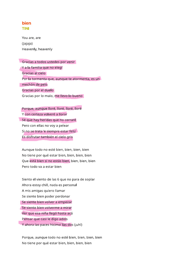 Bien Tini Letra | PDF