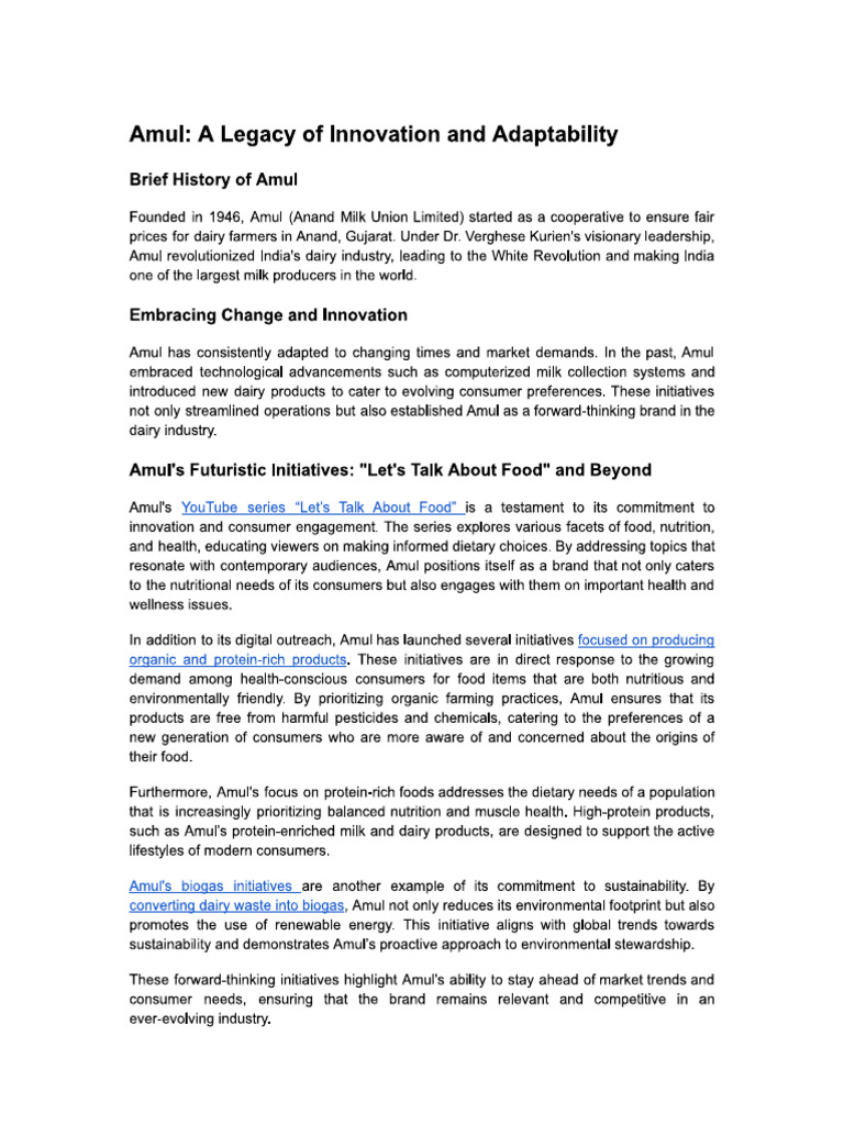 Case Study 2 Amul Innovation and Adaptability | PDF