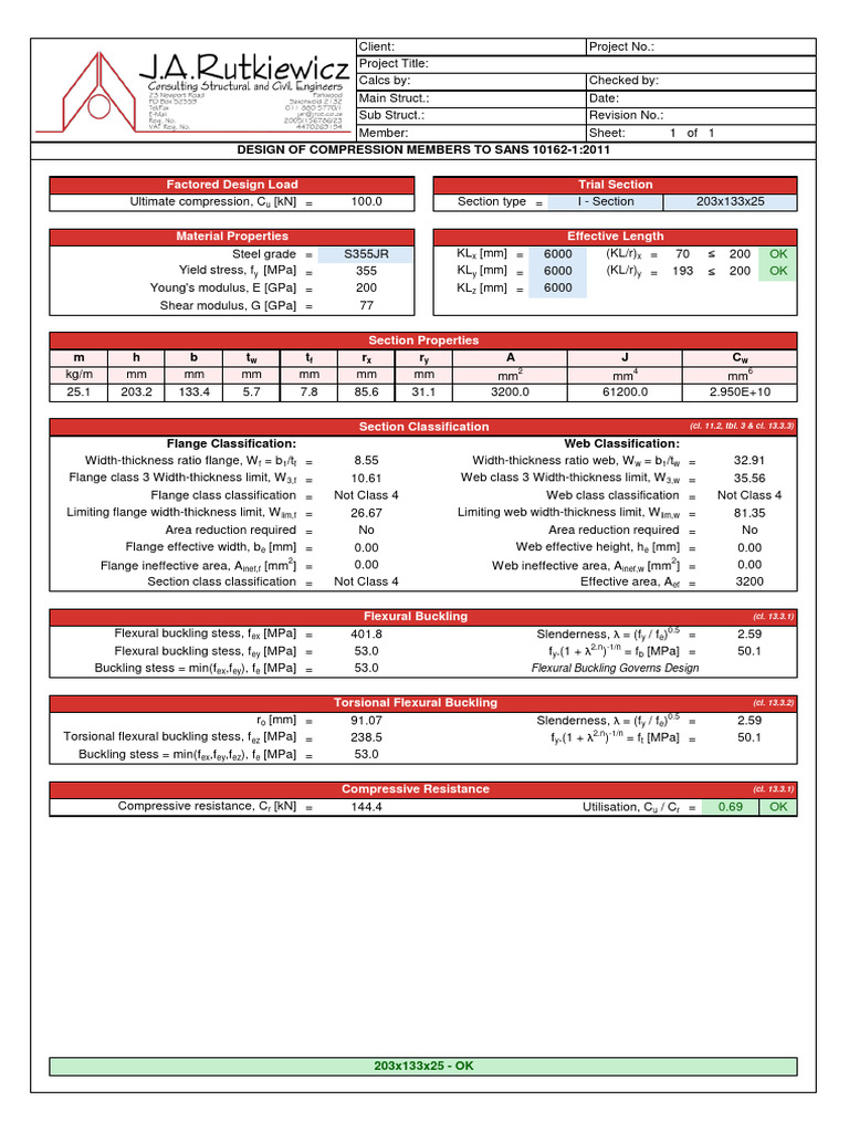 S355JR Compression Member Design Guide | PDF | Buckling | Materials