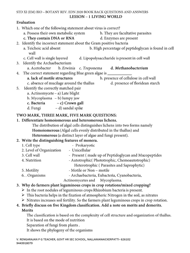 Xi Bio - Bot em BB Qns & Ans (VR) 30 Pgs | PDF | Branches Of Botany | Plants