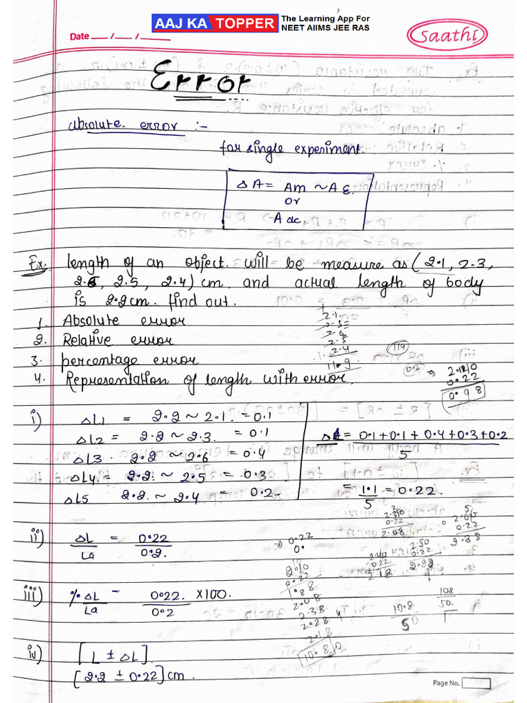 Error Notes Class 12 For IIT Jee | PDF