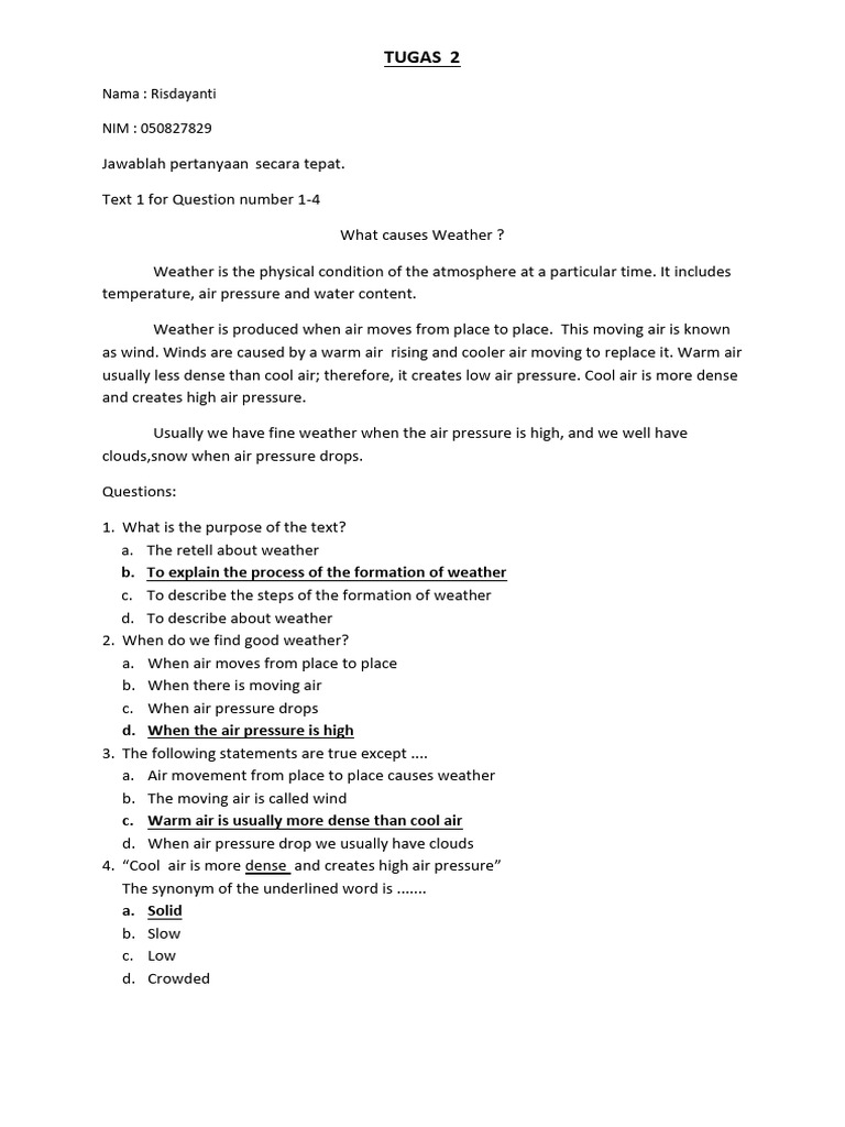 Tugas 2 Reading | PDF | Weather | Microorganism