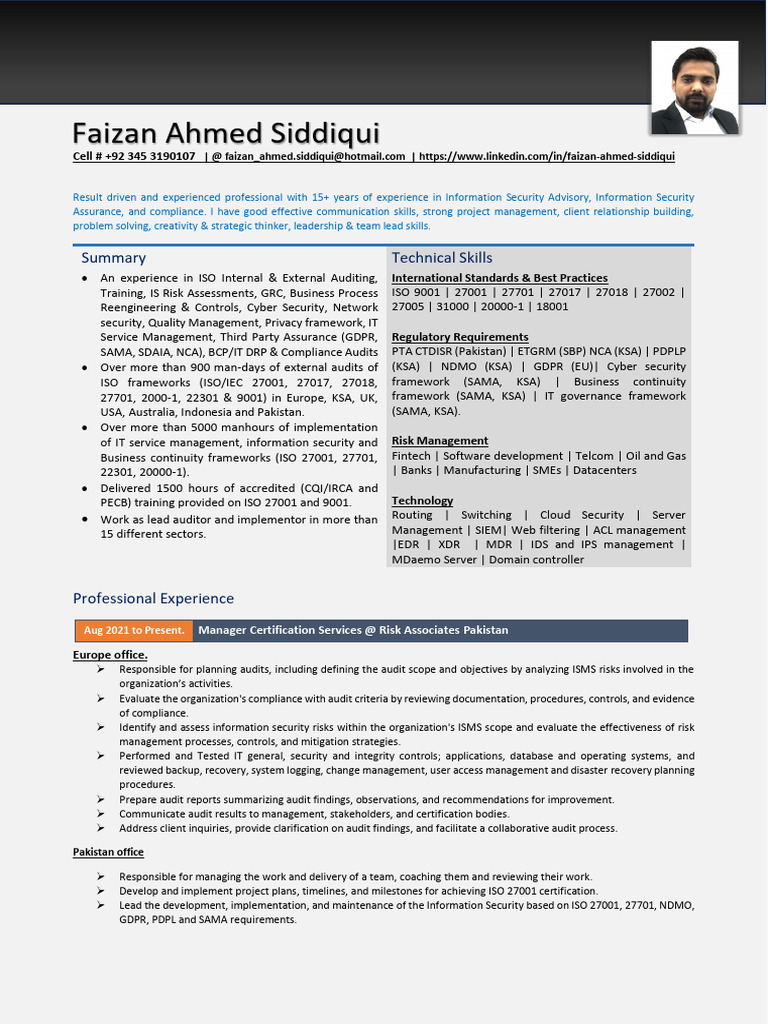 Faizan Ahmed - Resume | PDF | Audit | Computer Network