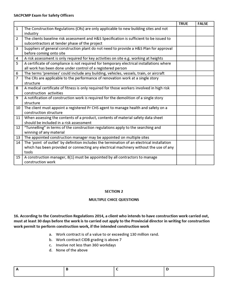 SACPCMP Exam for Safety Officers-1 | PDF | Occupational Hygiene | Noise