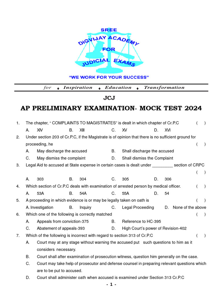 AP Mock Test 2024: Cr.P.C & Limitation Act | PDF | Magistrate ...
