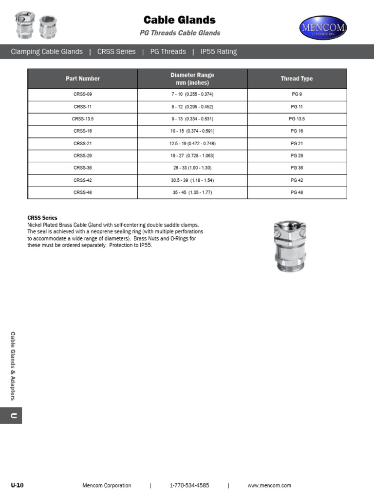 Cable Glands: Clamping Cable Glands - CRSS Series - PG Threads - IP55 ...