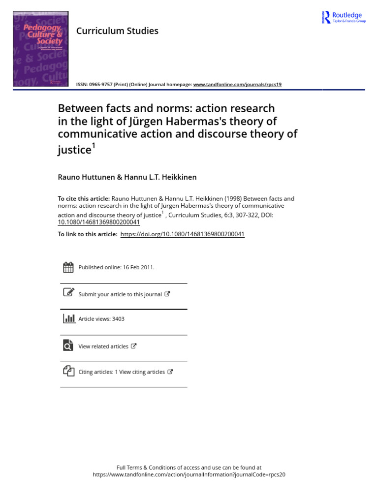 Between Facts and Norms Action Research in The Light of J Rgen Habermas ...