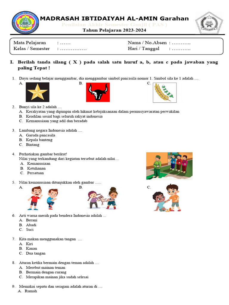 Soal PKN Kelas 1 | PDF | Olahraga & Rekreasi
