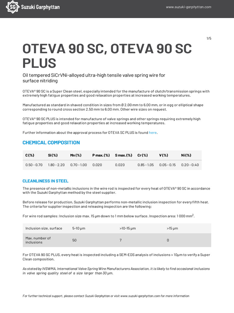 OTEVA 90 SC: High-Performance Spring Wire | PDF | Yield (Engineering ...