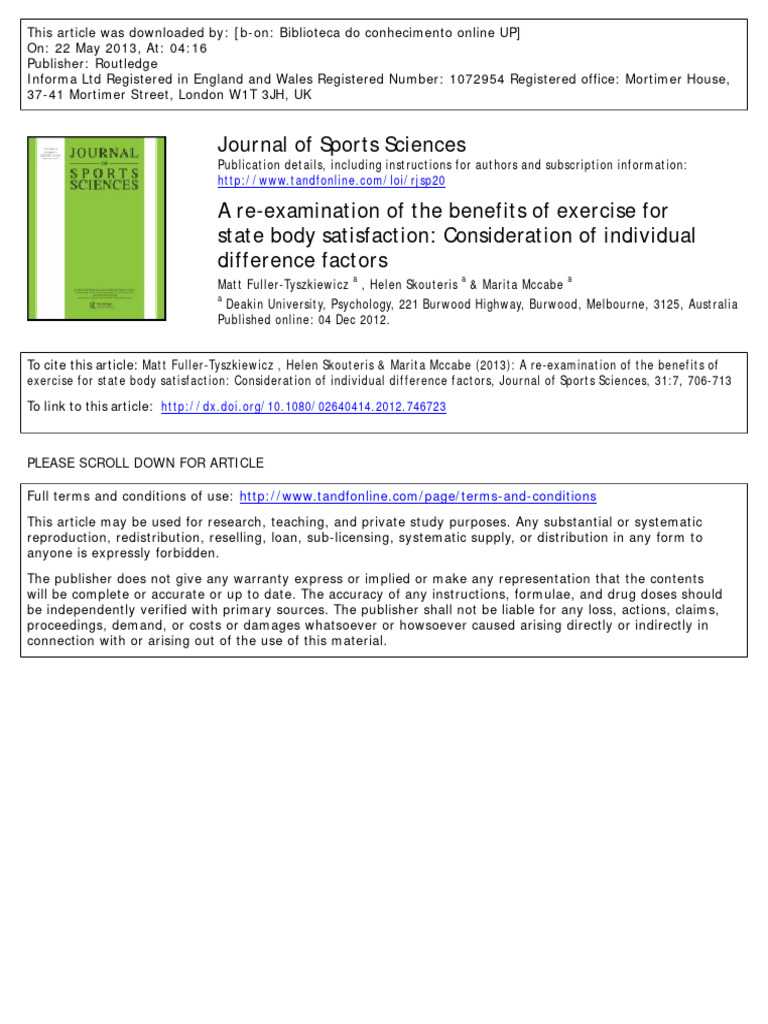A Re-examination of the Beneﬁts of Exercise for State Body Satisfaction ...