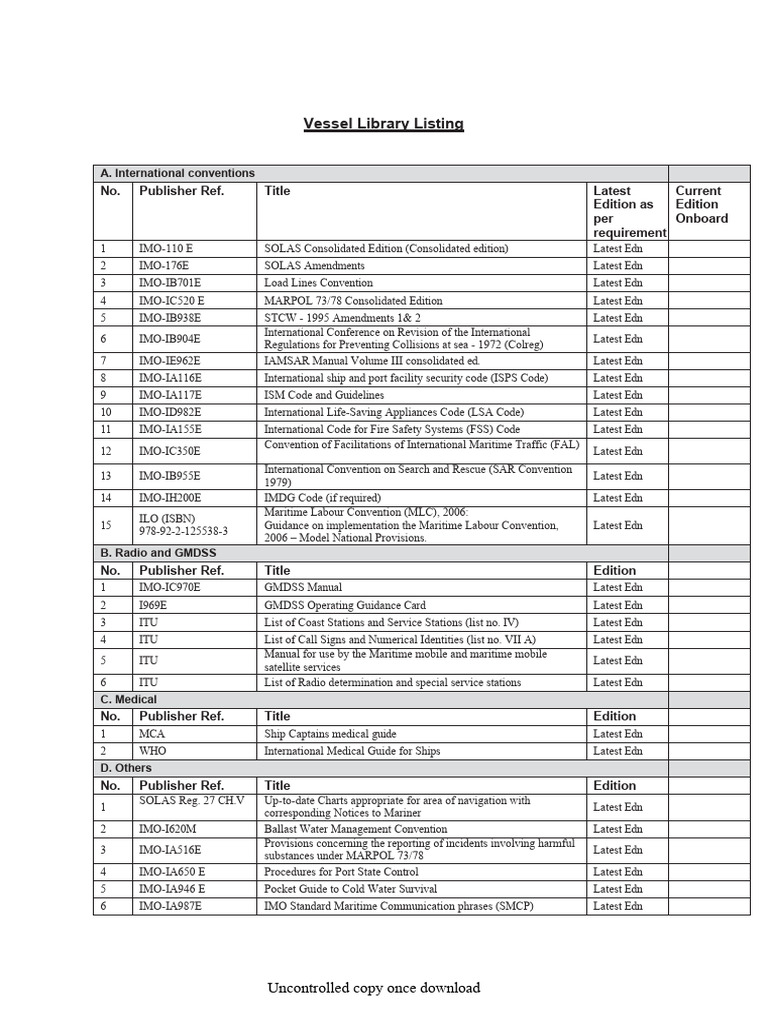 Vessel Library Listing | PDF | Navigation | Search And Rescue