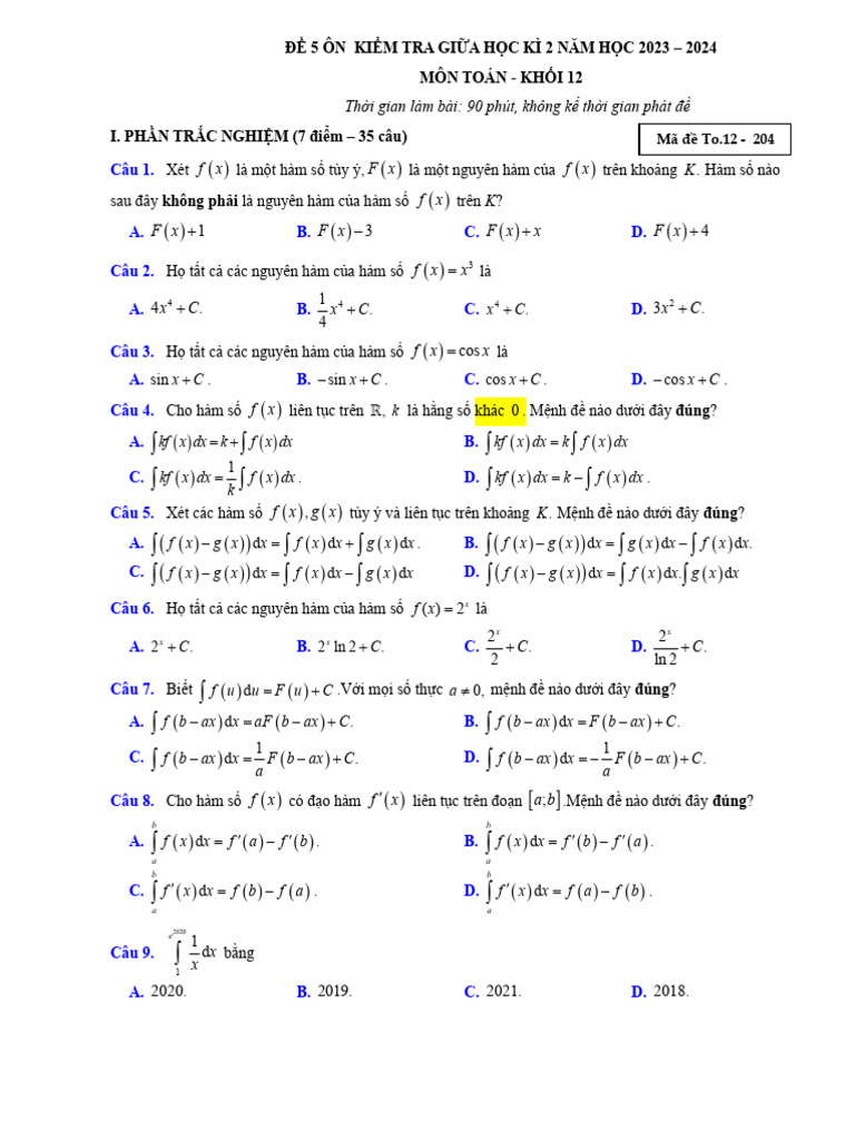 ĐỀ 5 - GHK 2 - 12. | PDF