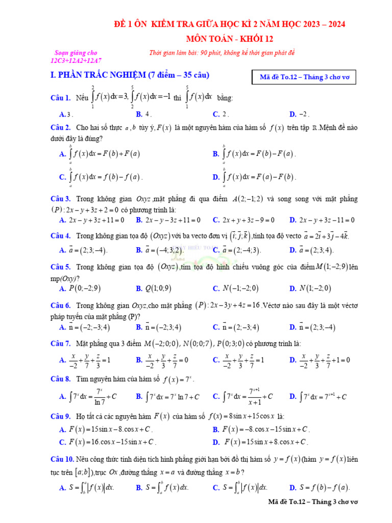 ĐỀ 1 - GHK 2 - 12 | PDF