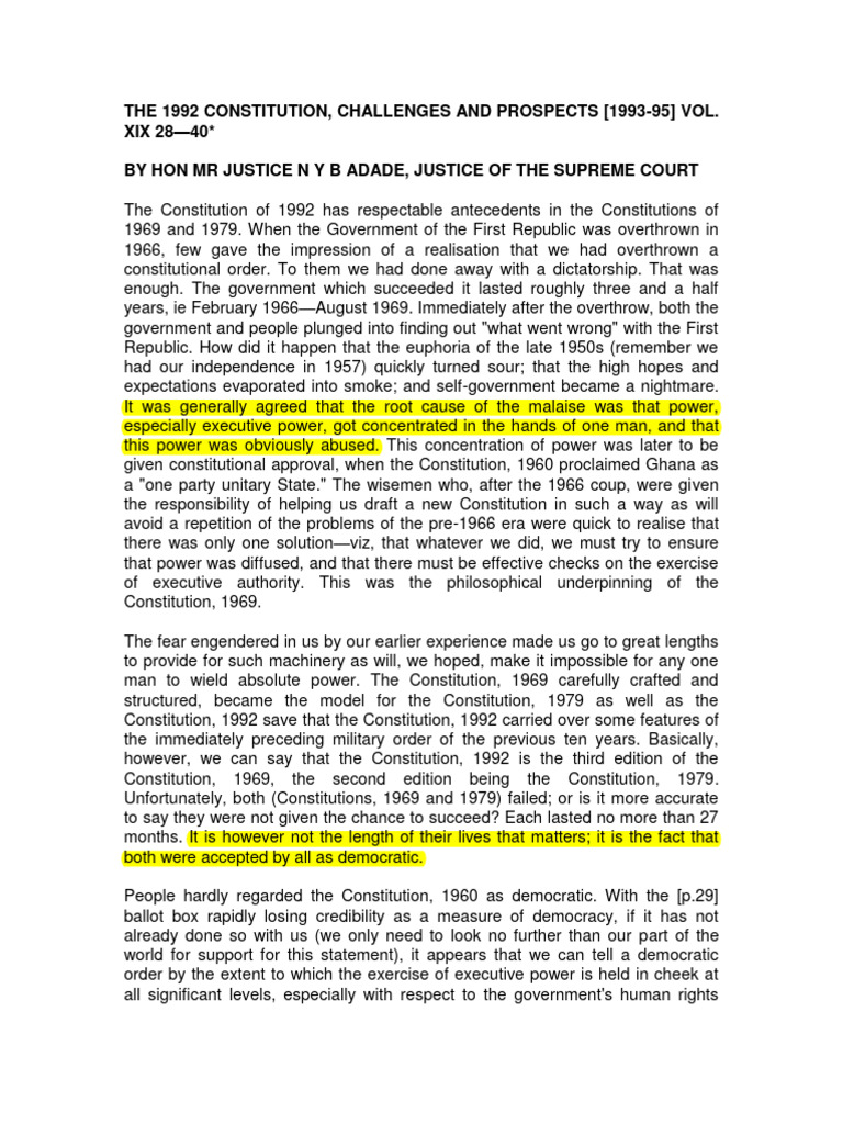 THE 1992 CONSTITUTION, Challenges and Prospects | PDF | Brief (Law ...