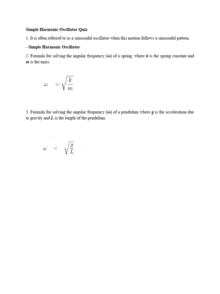 Quiz Simple Harmonic Oscillator | PDF