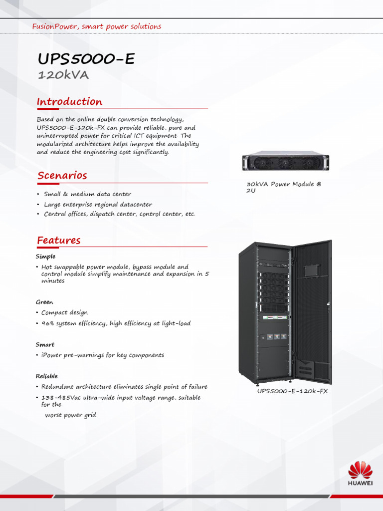 UPS5000-E 120kVA Power Solution Overview | PDF | Data Center | Computer ...