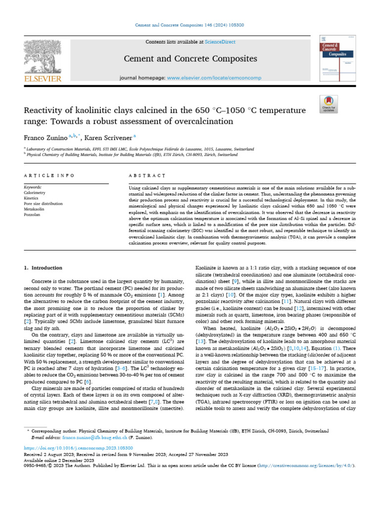 Kaolinitic Clay Calcination Reactivity | PDF | Differential Scanning ...