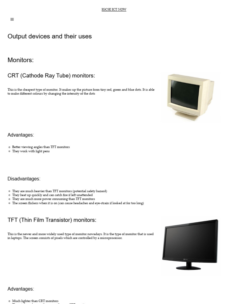 Output Devices and Their Uses - IGCSE ICT NOW | PDF | Computer Monitor ...