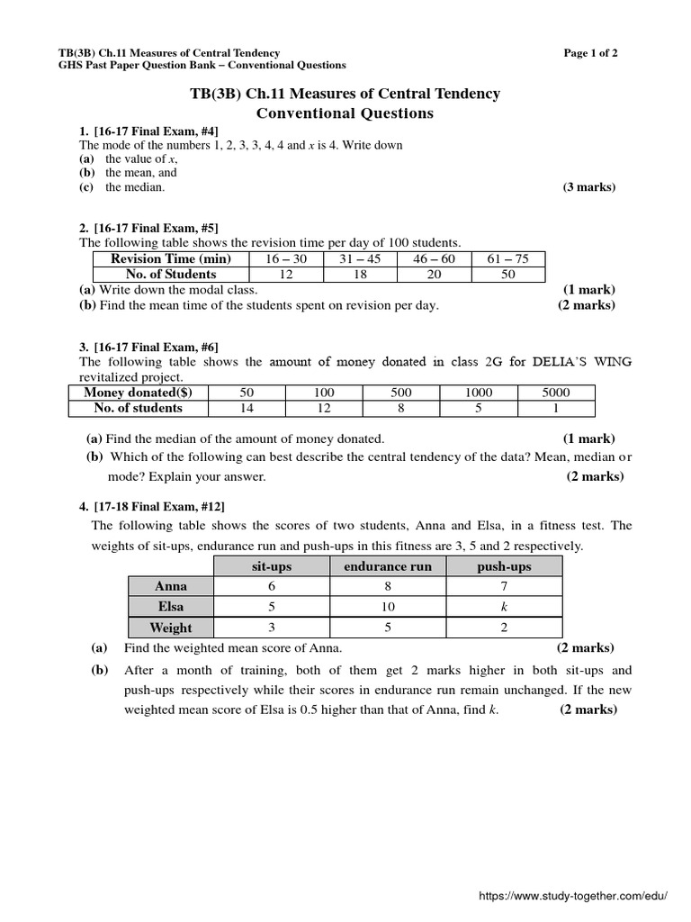 Central Tendency Questions Bank | PDF | Mean