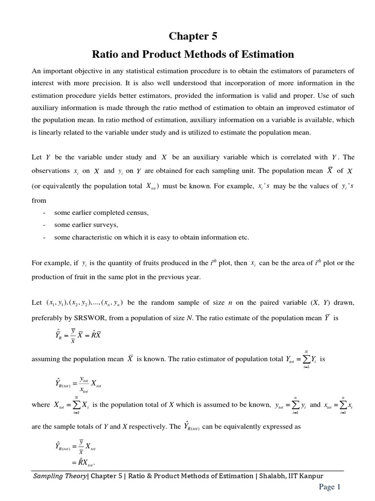 Chapter5 Sampling Ratio Method Estimation | PDF | Estimator | Mean Squared Error