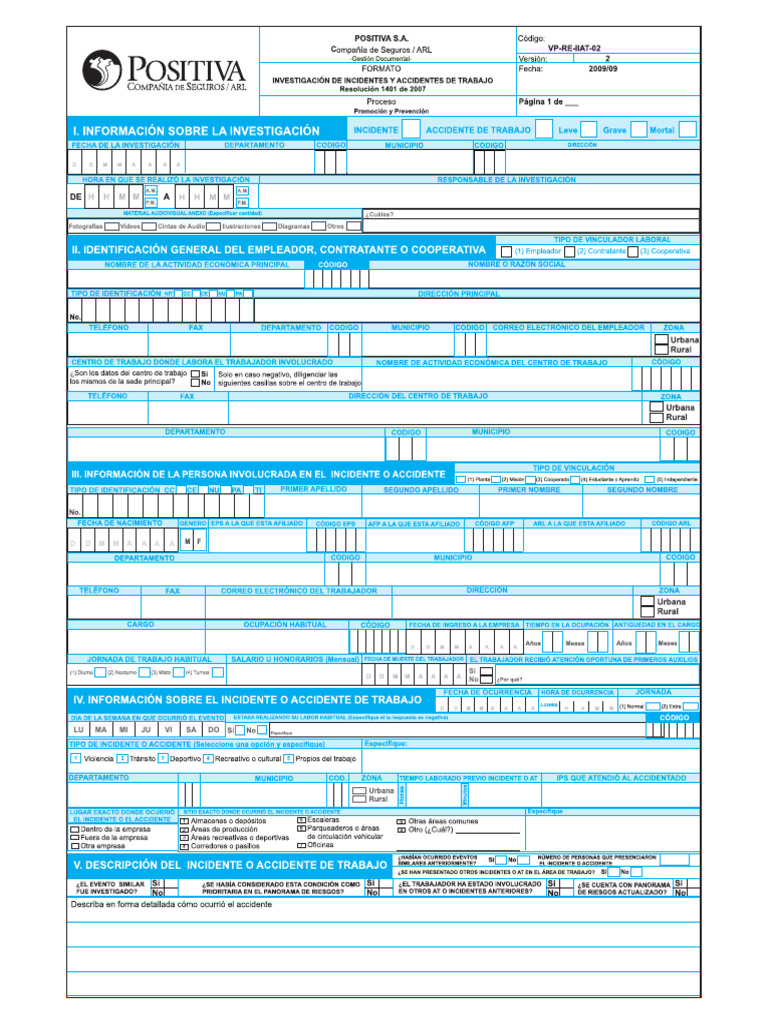 Formato Investigacion Incidentes y Accidentes Trabajo | PDF