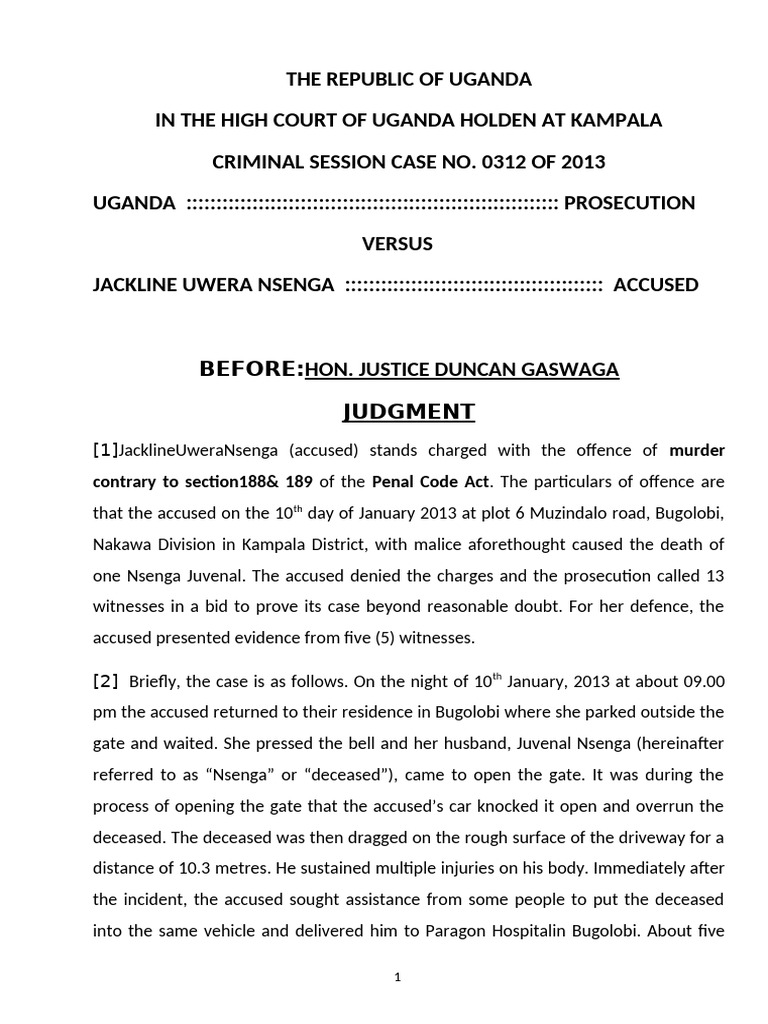 Uganda Vs Jackeline Nsenga Uwera | PDF | Prosecutor | Witness